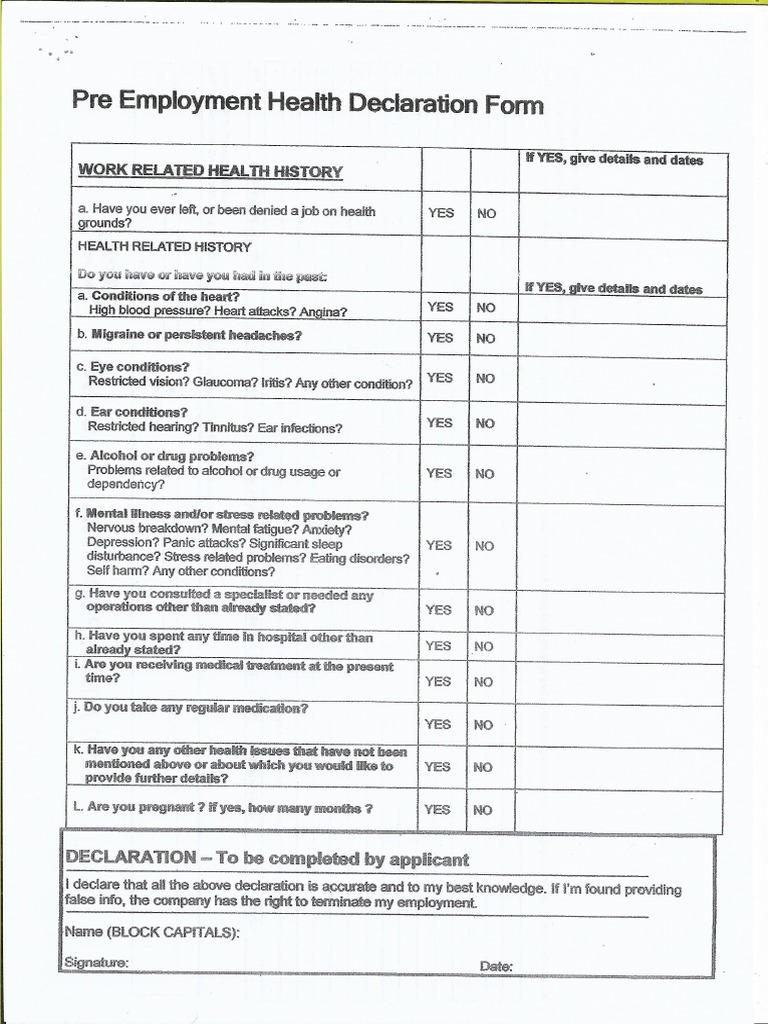 VADS Health Declaration FORM (QUESS) - 5 Official Form | PDF