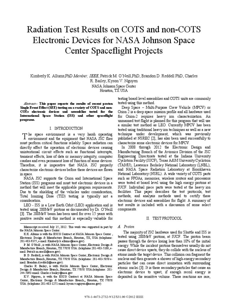 Radiation Test Results on COTS and Non-COTS Electronic Devices for NASA ...