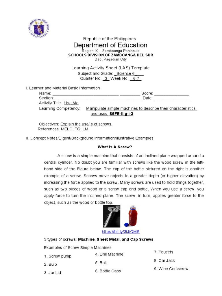 ..Las Science 6 Quarter 3 Week 6 7 | Download Free PDF | Screw ...