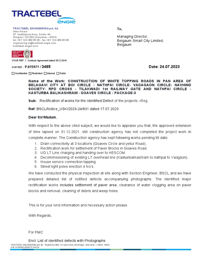 P.015971 - 3485 - WT PKG 3 - Rectification Works & Pending Works 24.07.2023-NF | PDF