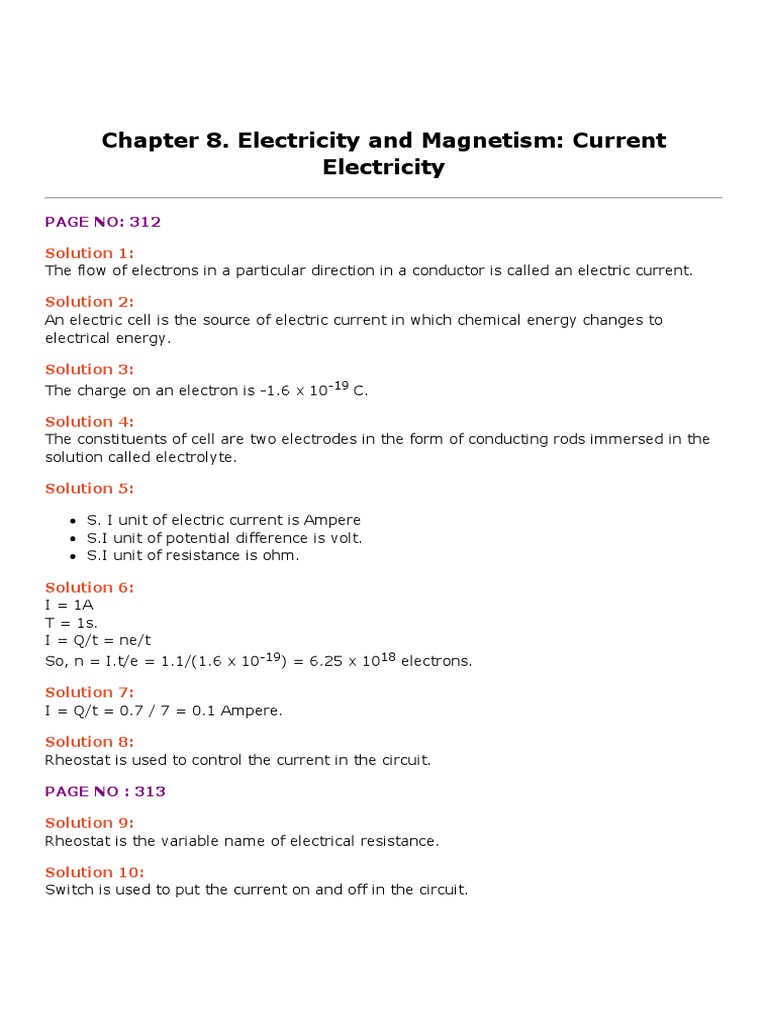 Frank Physics Solutions Class 9 Chapter 8.2 Electricity and Magnetism ...