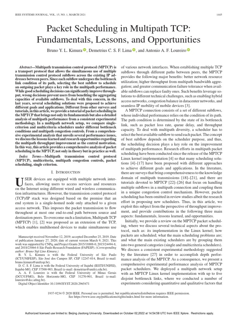 MPTCP Packet Scheduling Insights | PDF | Transmission Control Protocol ...