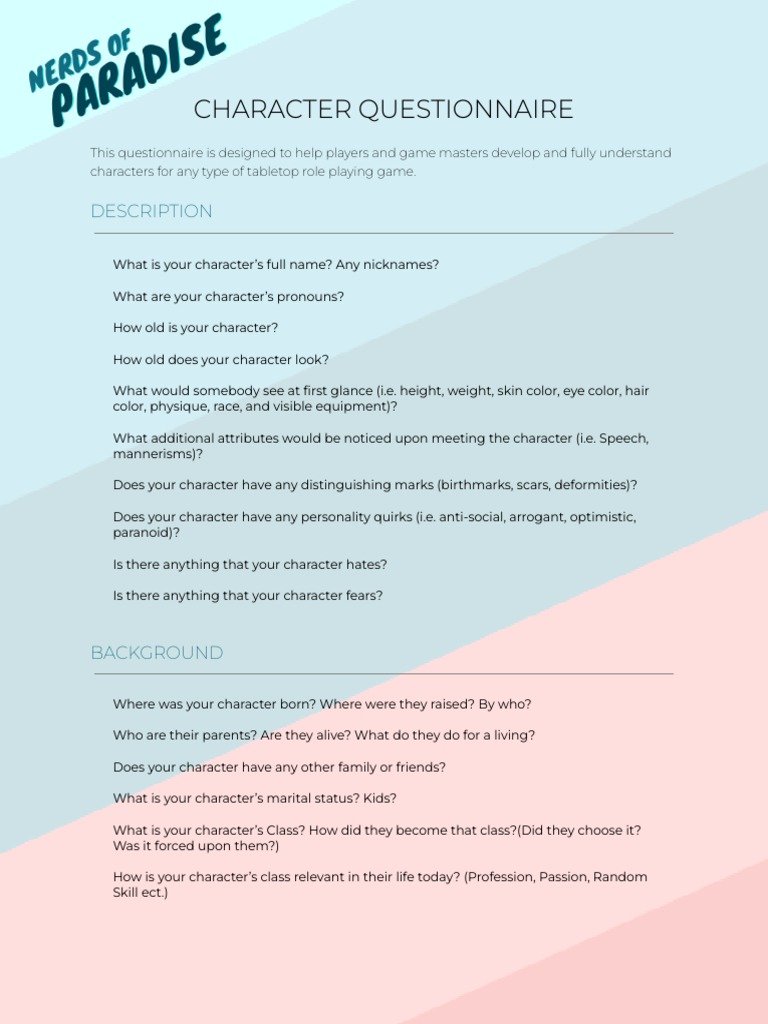 RPG Character Development Guide | PDF | Psychological Concepts | Behavioural Sciences