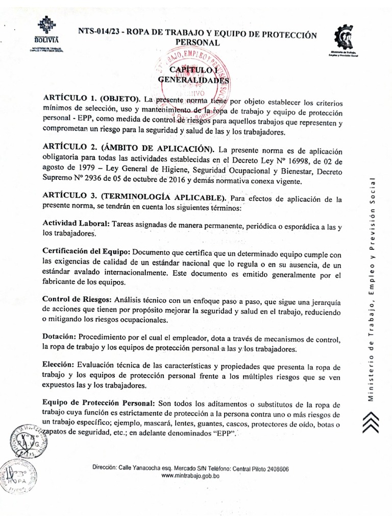 RM-823-NTS 014 Ropa y Epp de Trabajo | PDF