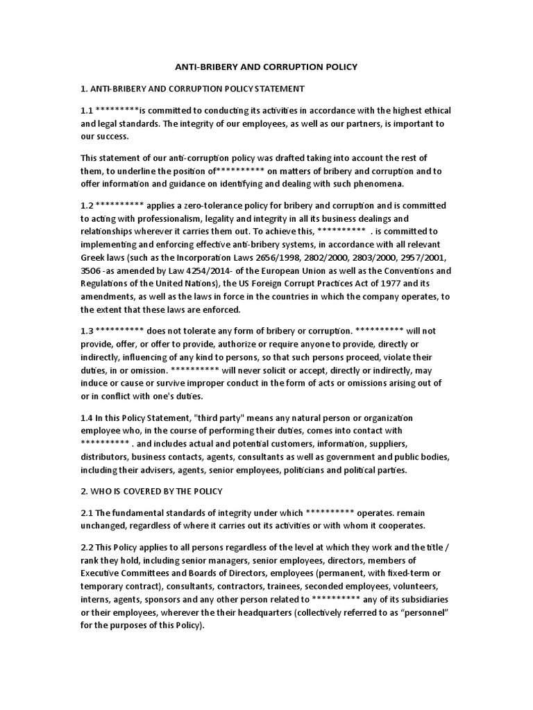 Anti-Bribery Policy | PDF | Bribery | Gift