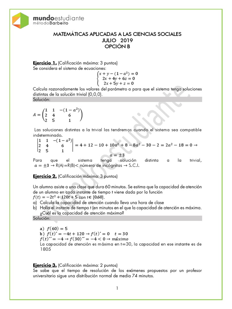 Examen Matematicas Ccss Opcion B | PDF