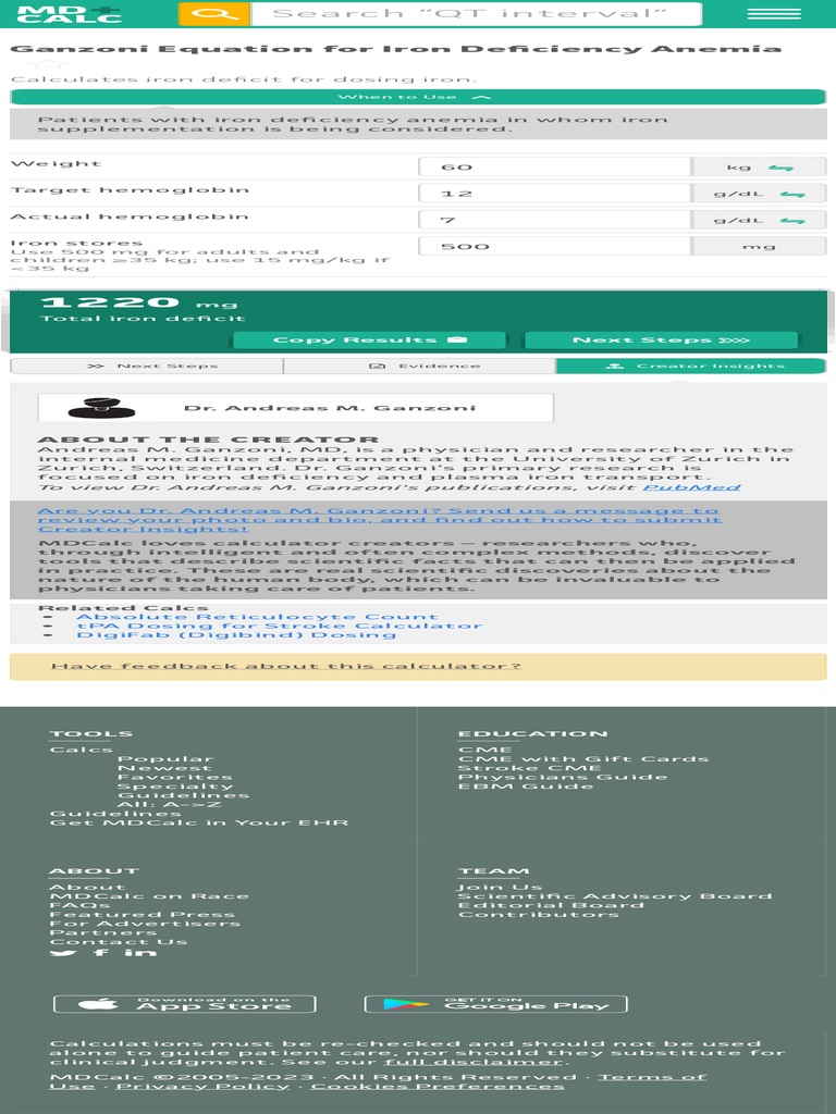 Ganzoni Equation for Iron Deficiency Anemia | PDF | Anemia | Iron
