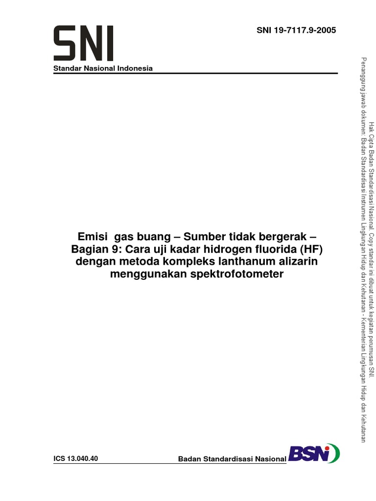 SNI 19 7117.9 2005 Bagian 9 Cara Uji Kadar Hidrogen Fluorida HF Dengan ...