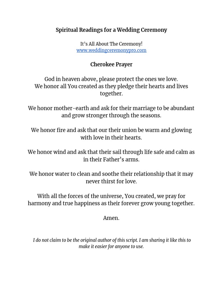 Cherokee Wedding Prayer Reading | PDF