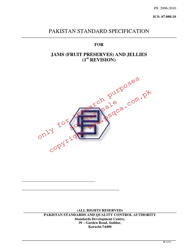 Pakistan Jam & Jelly Standards | PDF