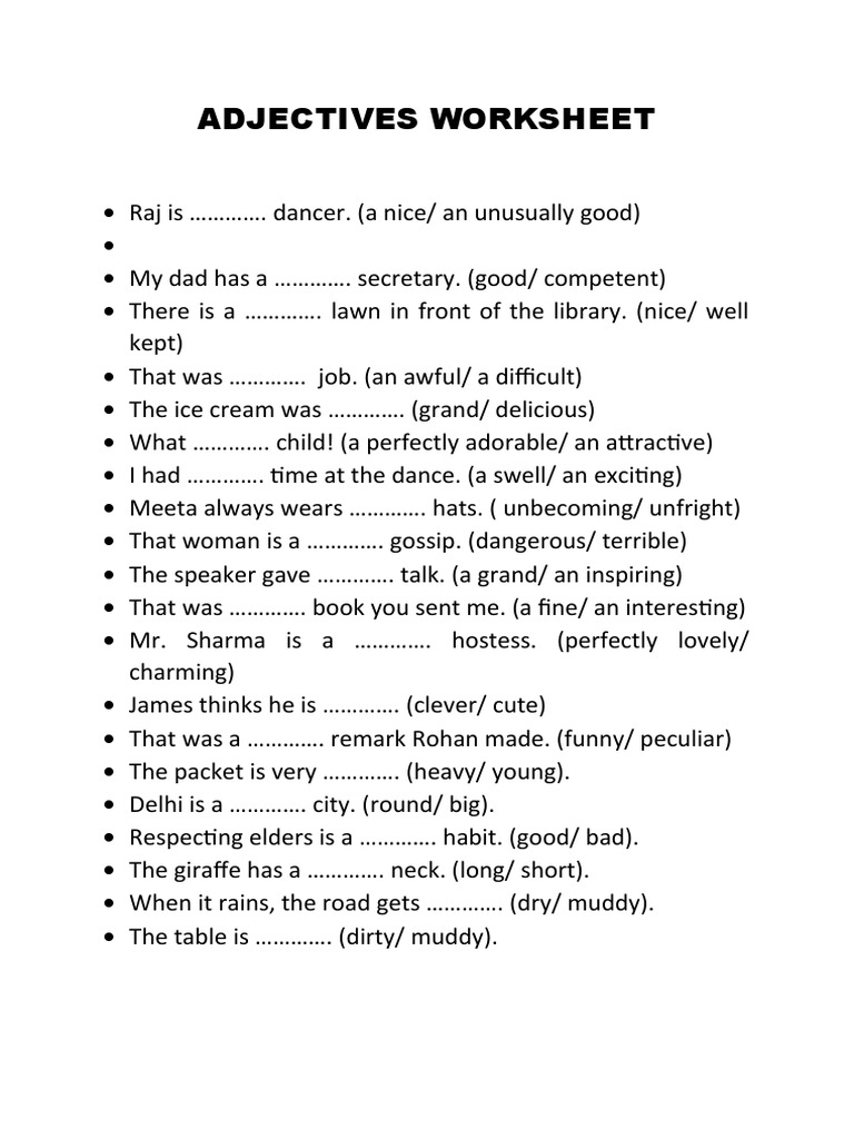 Adjectives Worksheet | PDF