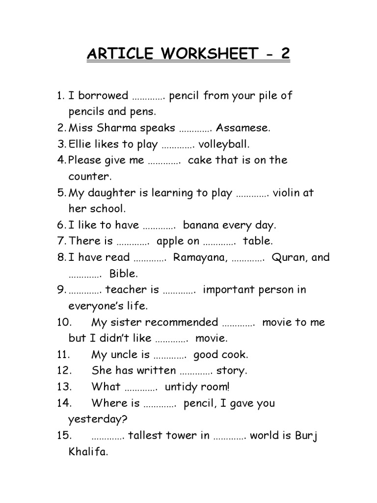 Article Worksheet | PDF
