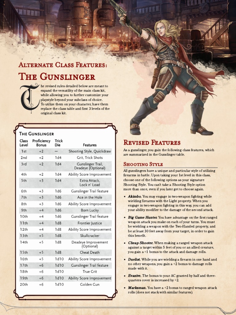 D&D 5E - Gunslinger Class | Download Free PDF | Ballistics | Projectile ...