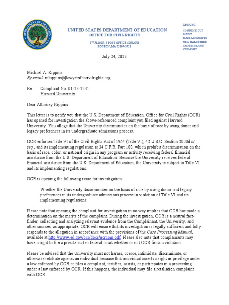 Harvard Complaint Case 01-23-2231 | PDF
