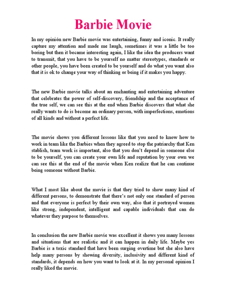 Barbie Movie Essay | PDF