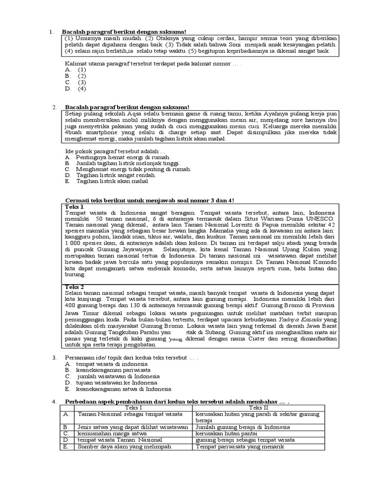 Soal Bahasa Indonesia (Upk Paket C) 2022 | PDF