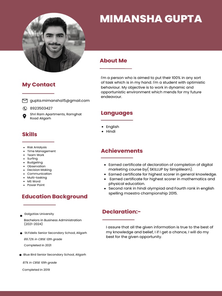 White Simple Student Cv Resume | PDF