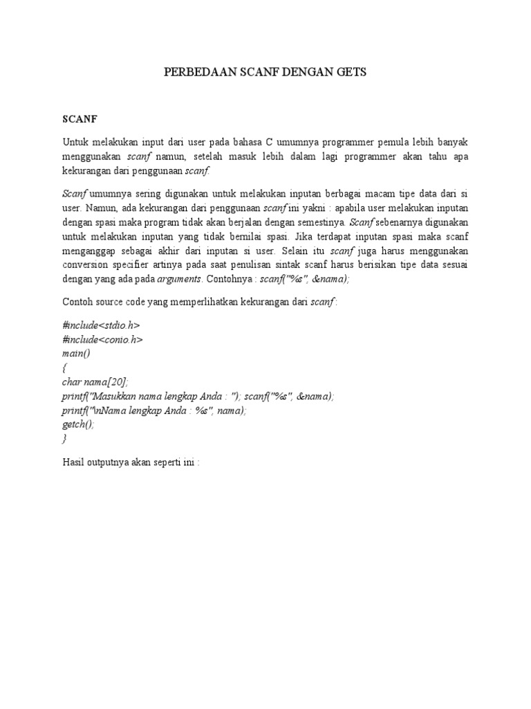(The Real) Perbedaan Scanf Dengan Gets | PDF