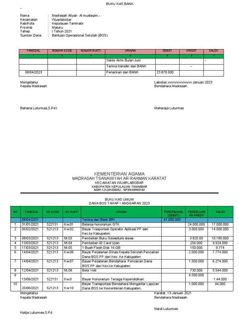 Buku Kas Bank 2023 | PDF