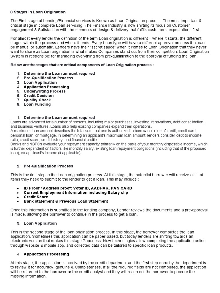 8 Key Stages of Loan Origination Process | PDF | Loans | Loan Origination