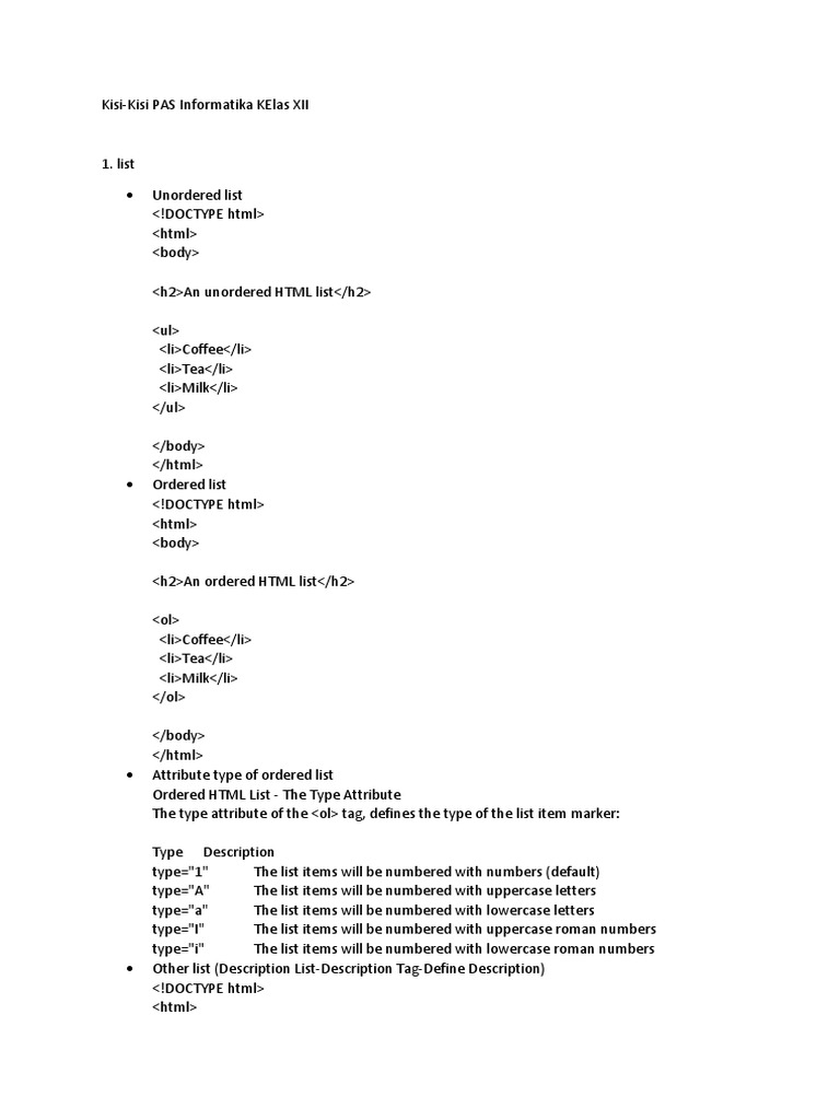 Kisi-Kisi Informatika XII | PDF | Html Element | Software