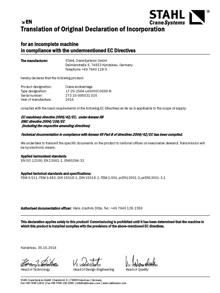 Translation of Original Declaration of Incorporation | PDF