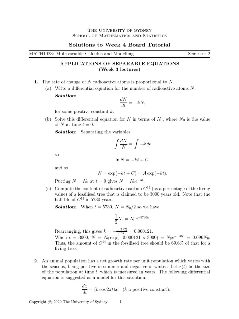 TutorialWeek04 Solutions | PDF | Exponential Function | Equations
