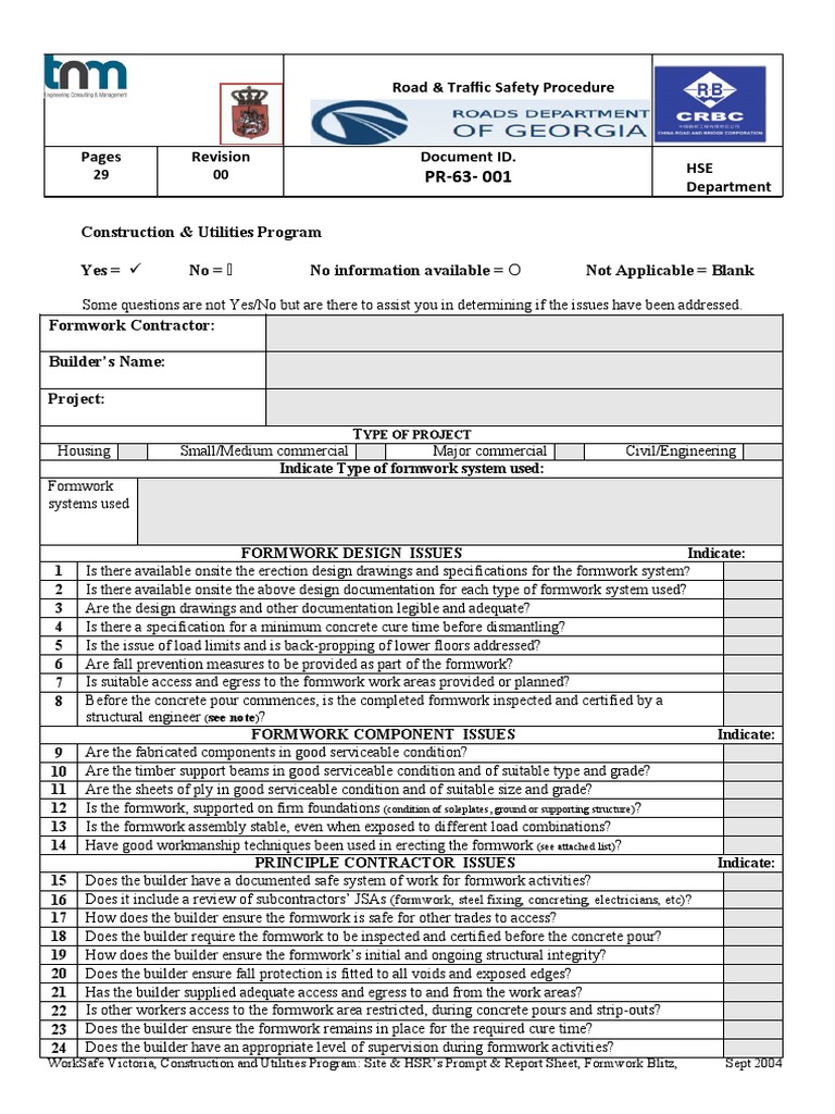 Formwork Inspection Checklist | PDF