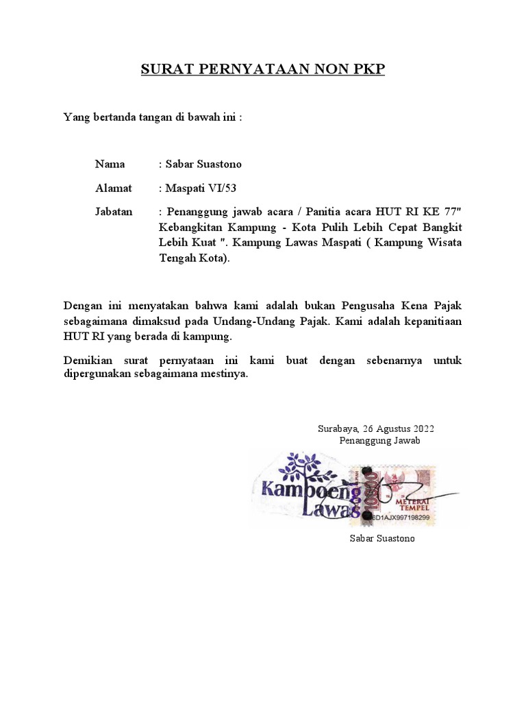 Surat Pernyataan Non Pkp | PDF
