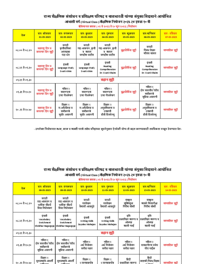 STD-10 Vacational Batch Timetabale-2 | PDF