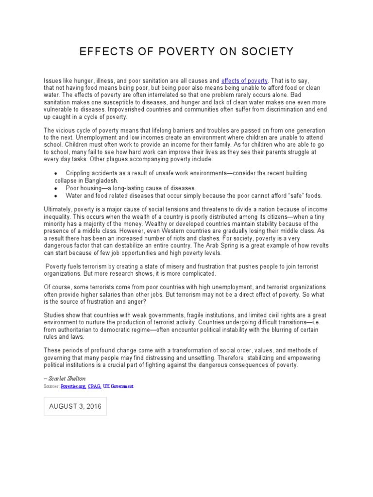 EFFECTS OF POVERTY ON SOCIETY | PDF | Poverty | Poverty & Homelessness