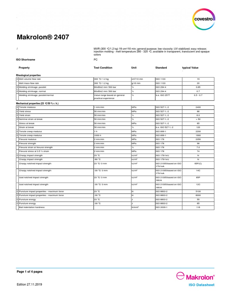 Makrolon® 2407 Technical Datasheet | PDF | Strength Of Materials ...