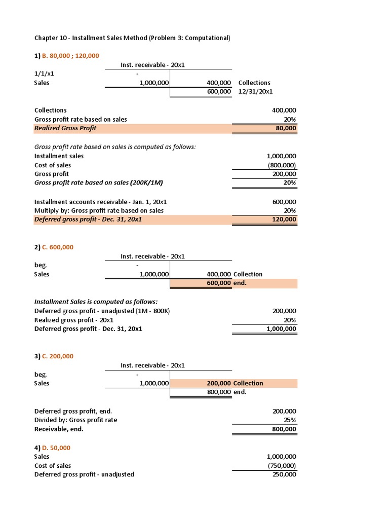 Installment Sales Method | PDF | Cost Of Goods Sold | Gross Income