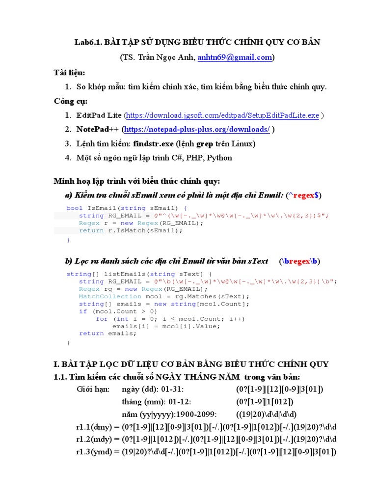 Lab6.1. Bai Tap Su Dung Bieu Thuc Chinh Quy Co Ban | PDF