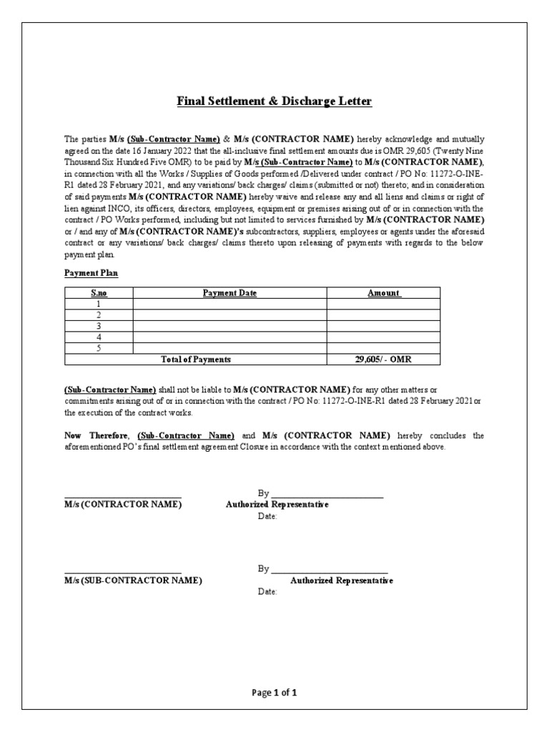 Final Settlement Discharge letter Asala | PDF