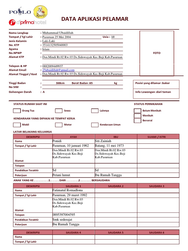 DATA APLIKASI PELAMAR Bersama Kita Bisa | PDF