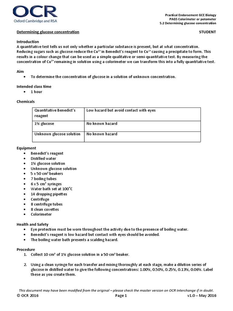 Glucose Concentration Analysis Using Colorimeter | PDF | Chemistry ...