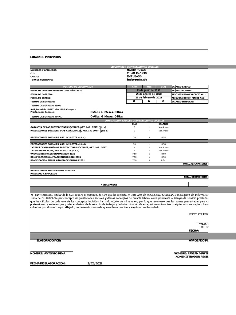 Liquidacion Lugar de Provision | PDF | Salario | Gastos Liquidacion Lugar de Provision | PDF | Salario | Gastos