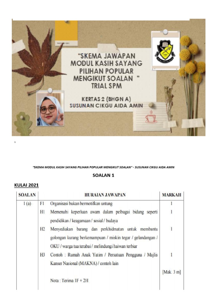 Skema Jawapan Modul Kasih Sayang Cikgu Aida Amin 2022 | PDF