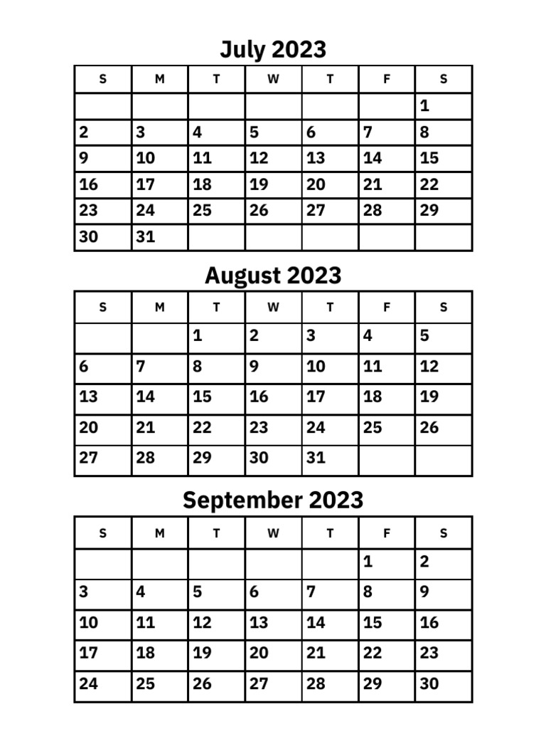 July August September 2023 Calendar | PDF July August September 2023 Calendar | PDF