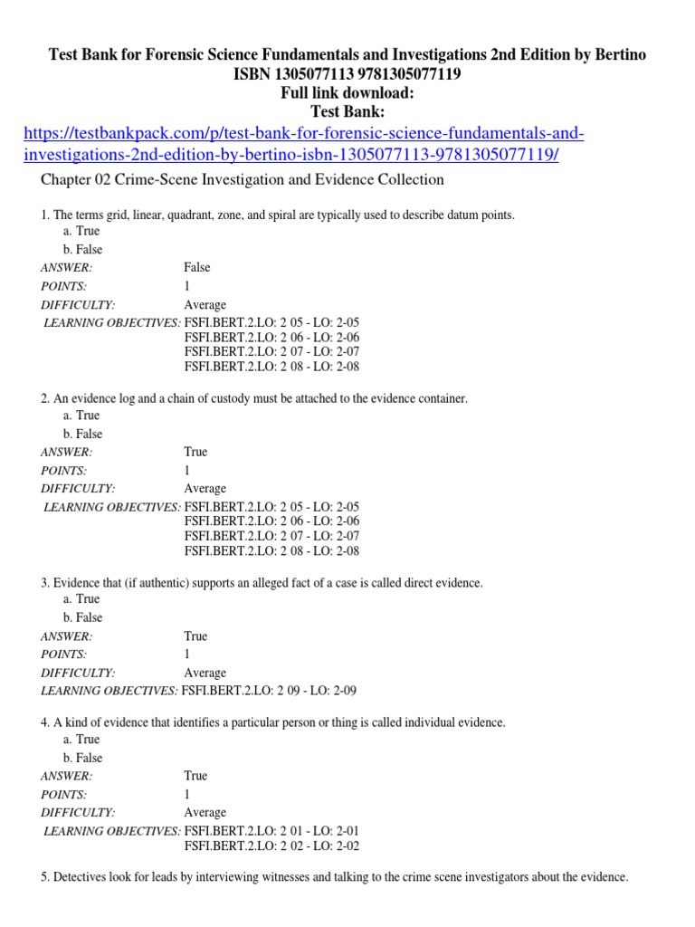 Forensic Science Test Bank: 2nd Edition | PDF | Crime Scene | Forensic ...