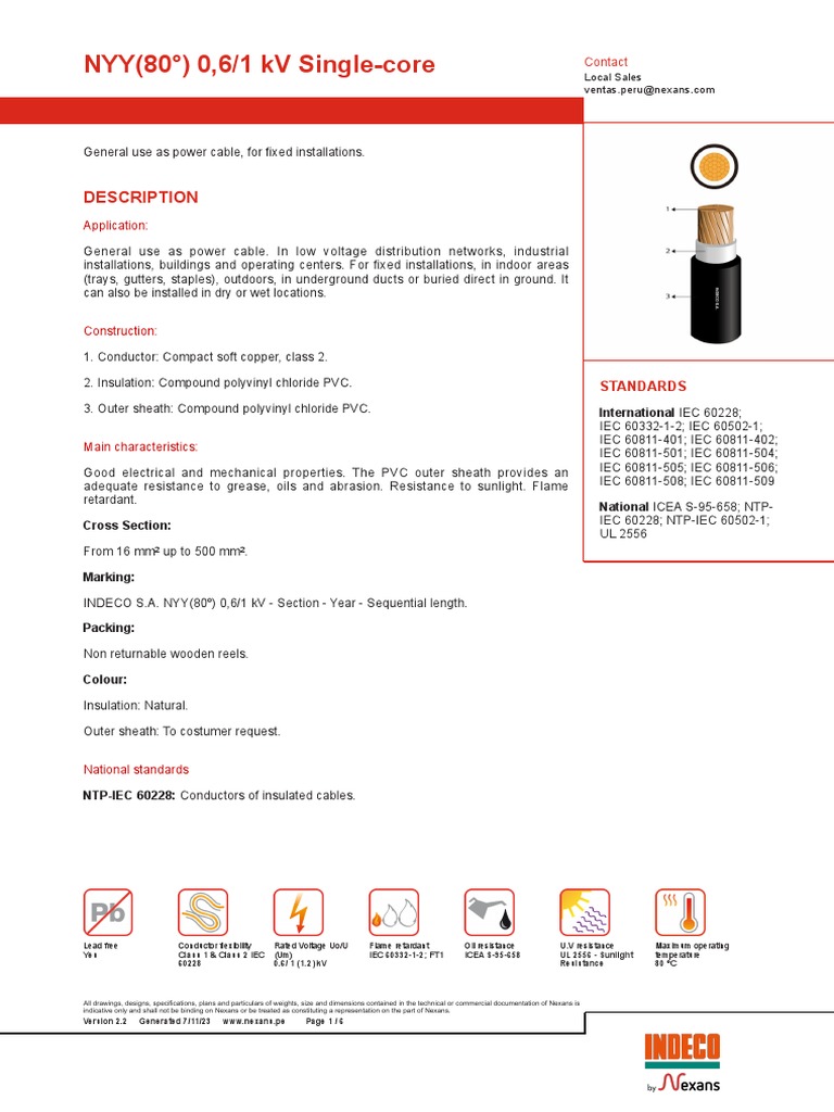Nexans NYY 80-0-6 1 KV Single Core | PDF | Insulator (Electricity ...