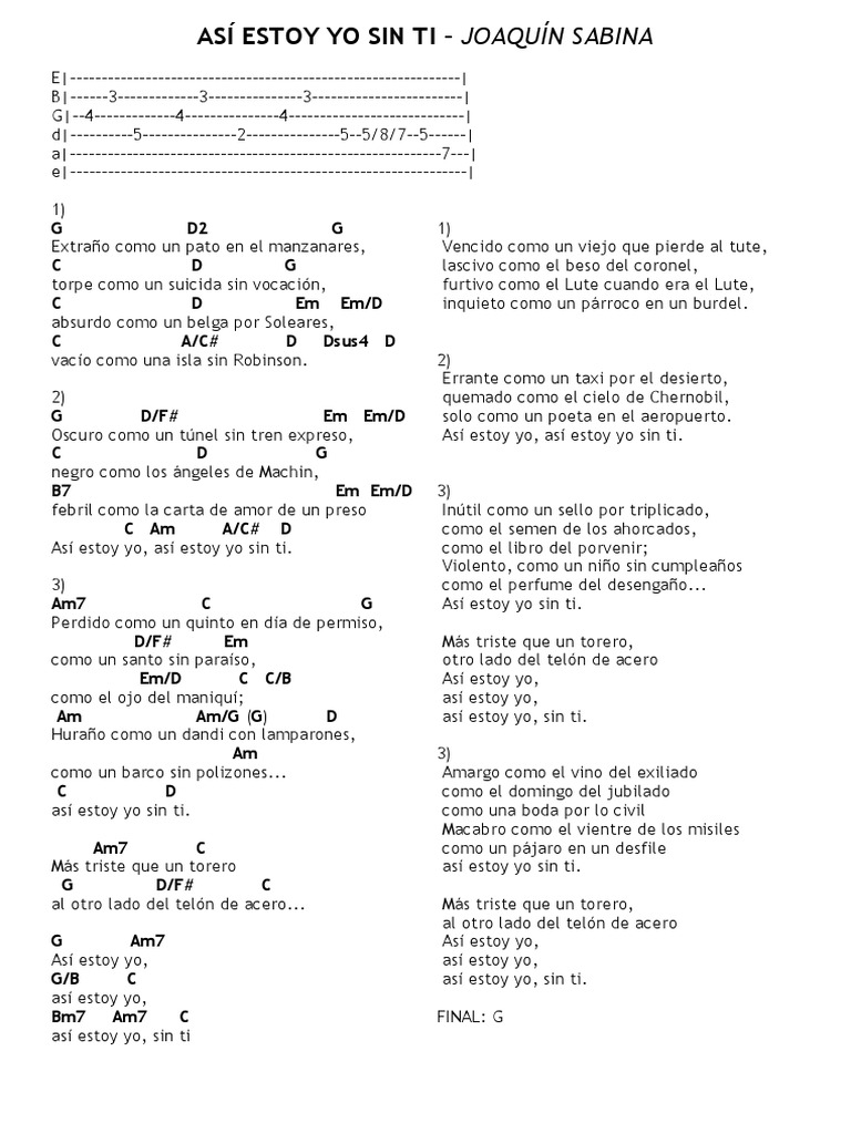 Así Estoy Yo Sin Ti - Sabina | PDF