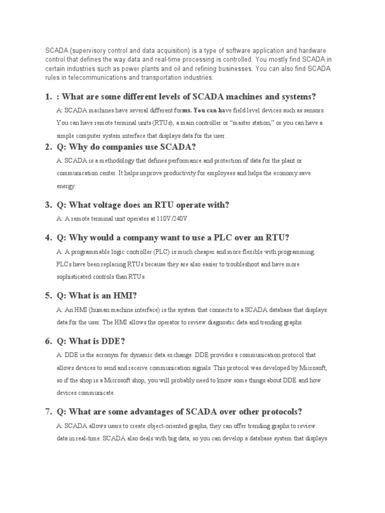 SCADA Questions | PDF | Scada | Programmable Logic Controller