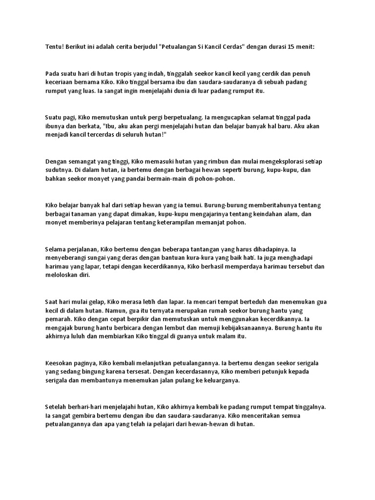 Petualangan Kancil Cerdas Kiko | PDF | Fiksi Misteri, Thriller, & Kejahatan | Dewasa Muda