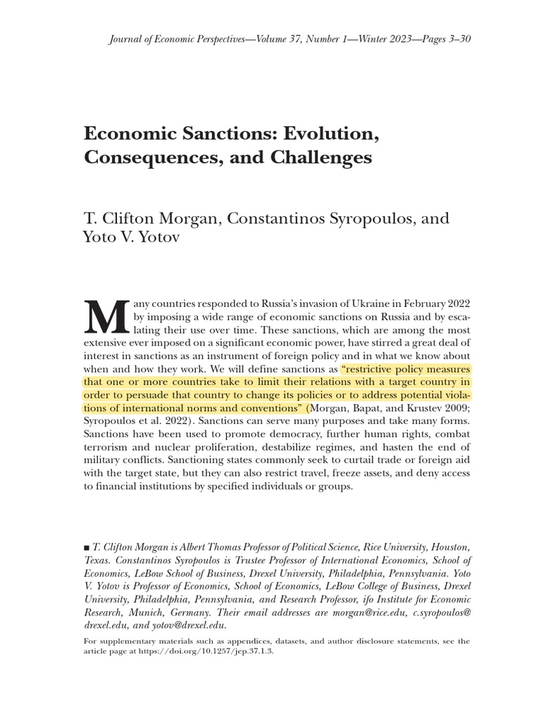 Economic Sanctions Evolution, Consequences, and Challenges | PDF | The ...