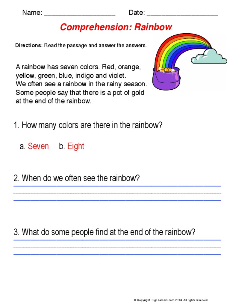 Comprehension Rainbows | PDF