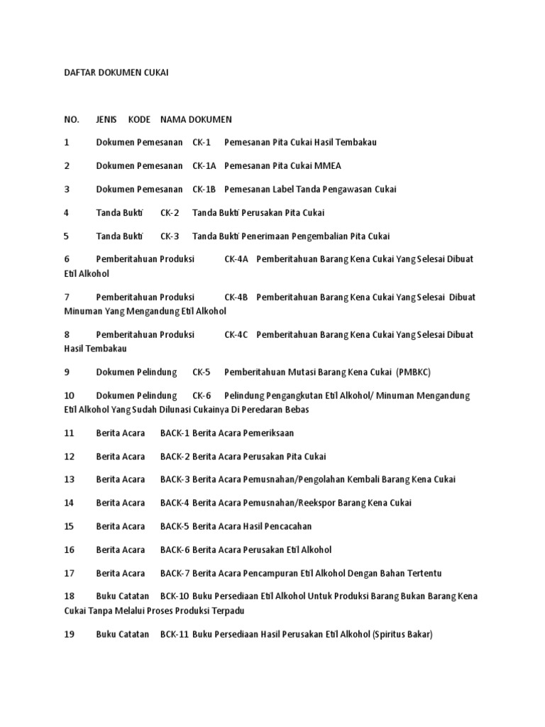 Daftar Dokumen Cukai | PDF