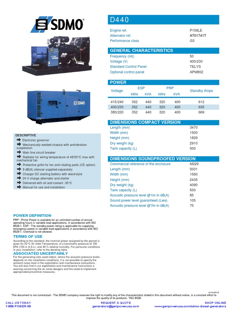 352 KW Doosan Generator D440 Iv | PDF | Engines | Manufactured Goods