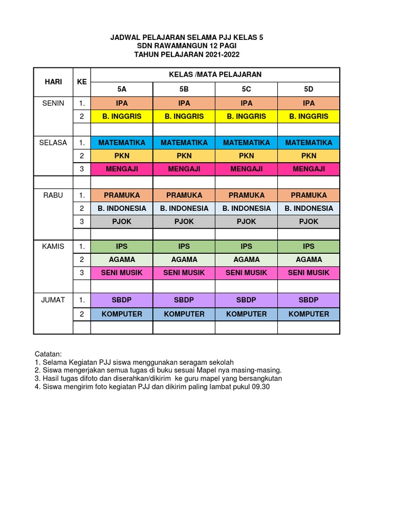 Jadwal Pelajaran Kls 5 2021-2022 | PDF | Kajian Bahasa Asing